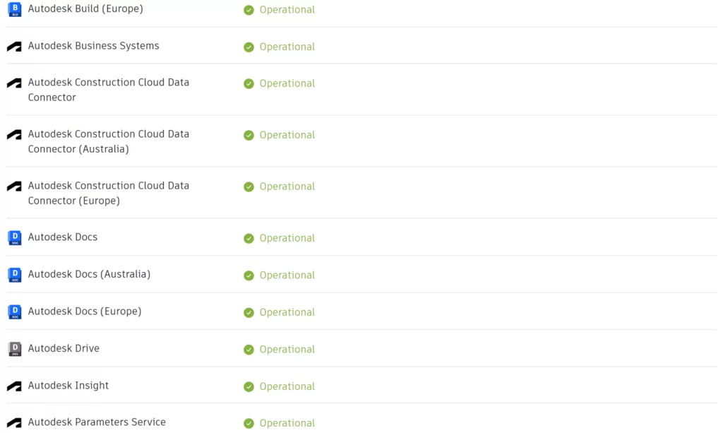 Autodesk Health Dashboard Status - Pentagon Solutions